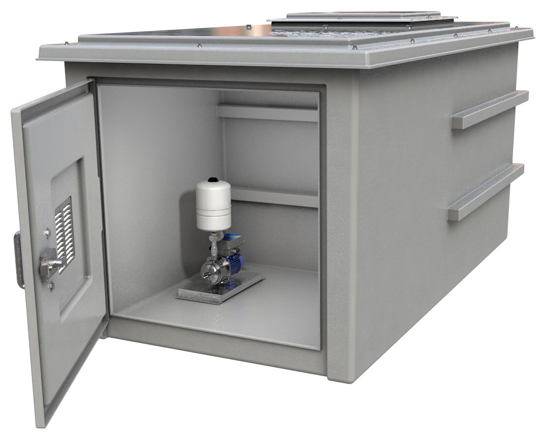 1000L GRP Enclosure, Built in tank, 80L/min single pump - Tanks Direct