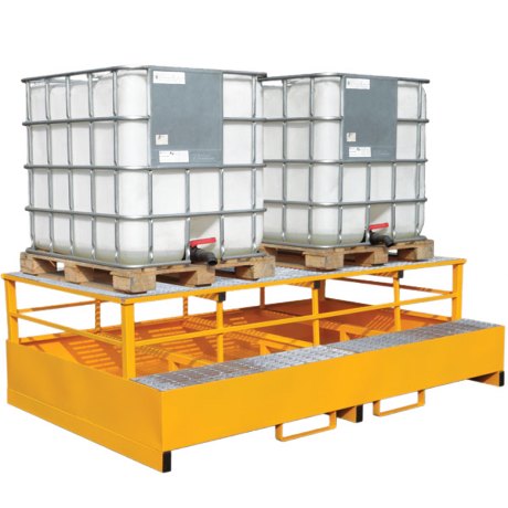 Twin IBC Metal Spill Pallet and Dispensing Frame for 2 IBCs - Tanks Direct