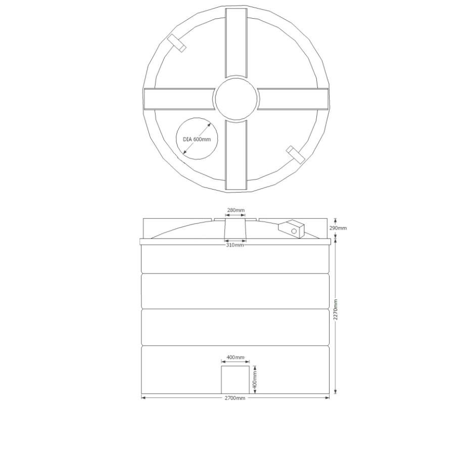 6250 Litre Ecosure Cylindrical Non Potable Tank - Tanks Direct