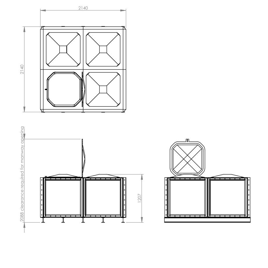 4000 Litre GRP Sectional Cold Water Storage Tank (IFB) - Tanks Direct