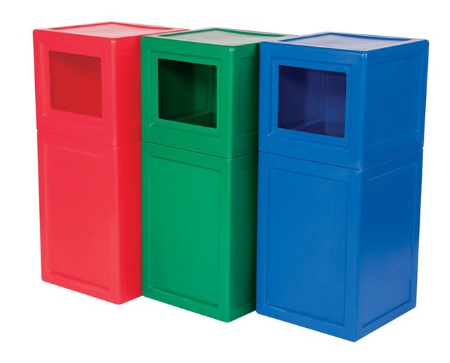 Square litter bin with lid and plastic liner - Tanks Direct